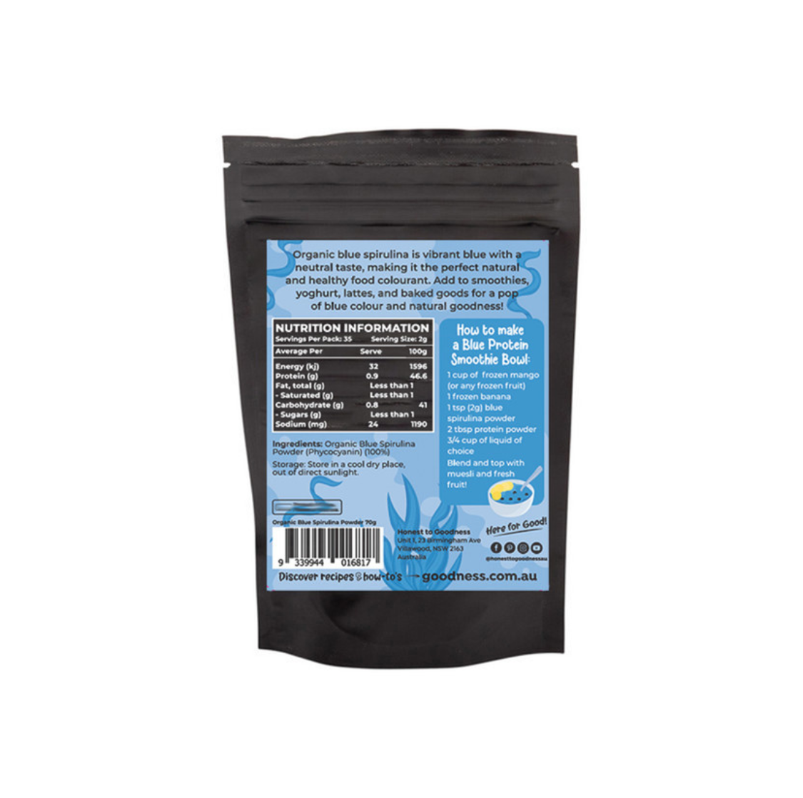 Honest to Goodness - Organic Blue Spirulina Powder 70g – Rita's Farm Produce